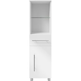 Hochschrank Welltime, B:32cm H:121cm T:32cm, wei&szlig;, FSC-zertifizierter Holzwerkstoff, Glas, Kunststoff, MDF, Metall, Badezimmer, Schr&auml;nke, "BAJA",