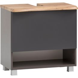Waschbeckenunterschrank Welltime, B:60cm H:54,5cm T:40cm, grau, MDF, Badezimmer, Schr&auml;nke, "Stubach", Bad Schrank, Abdeckplatte mit Baumkante, Breite