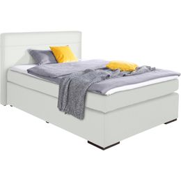 Boxspringbett Alina, B:133cm L:214cm, wei&szlig;, Kunstleder TLS, Jugendzimmer, Komplettbetten, "Nikki", inklusive Matratze und Topper, F&uuml;&szlig;e schwarz