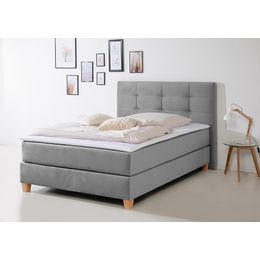 Boxspringbett Home Affaire, B:134cm L:211cm, grau, Komplettbetten, "Moulay", inkl. Topper, in 3 H&auml;rtegraden, TFK auch in H&auml;rtegrad 4