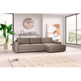 Ecksofa Trendmanufaktur, B:303cm H:84cm T:176cm, grau, 100% Polyester, Wohnzimmer, Sofas, "Bourbon II, hoher Sitzkomfort, extrabreite Recamiere f&uuml;r