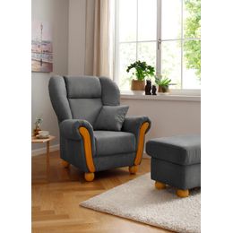Loungesessel Home Affaire, B:100cm H:105cm T:93cm, grau, Wohnzimmer, Sessel, "Milano Vintage, Hochlehnsessel, Ohrensessel", hoher Sitzkomfort mit