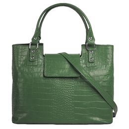 CLUTY Damen Henkeltasche, gr&uuml;n, Leder, Reptilienpr&auml;gung, Taschen, echt Leder, Made in Italy