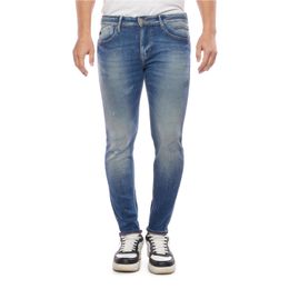 Damen Slim-fit-Jeans, blau, Gr. 32, Le Temps Des Cerises, 100% Baumwolle, Jeans, im l&auml;ssigen Used-Look