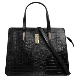 CLUTY Damen Henkeltasche, schwarz, Leder, Reptilienpr&auml;gung, Taschen, echt Leder, Made in Italy