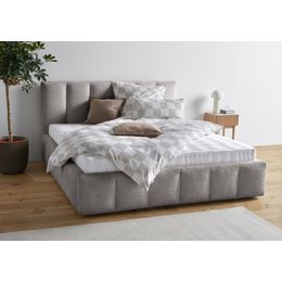 Polsterbett HOMSY BY ANA JOHNSON "Somny wahlweise mit Bettkasten, erh&auml;ltlich in verschiedenen Breiten", grau, B:200cm H:110cm L:221cm, 100% PES, Betten, Polsterbett, luxurious gepolstertes Kopfteil und Rahmen, Bezug mit Boucl&eacute;charakter