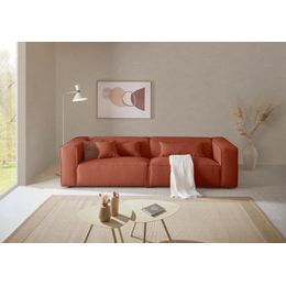 3-Sitzer, B:275cm H:66cm T:101cmkupfer, LeGer Home by Lena Gercke, 100% Polyester, Sofas, "PIARA, Couch mit Kedernaht, Sofa in Cord, Leinenoptik o.