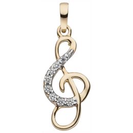 Kettenanh&auml;nger Jobo "Anh&auml;nger Musik Notenschl&uuml;ssel 18 mm", gelbgold 333, wei&szlig;, Schmuckanh&auml;nger, Damen, Gelbgold 333, Kettenanh&auml;nger, 333 Gold mit 8 Zirkonia