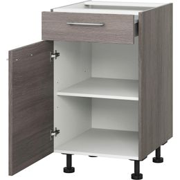 Unterschrank KOCHSTATION, B:50cm H:75cm T:56cm, grau, K&uuml;che, Schr&auml;nke, "KS-Trea US50", mit einem Auszug und einer T&uuml;r, Einlegeboden, Breite 50 cm,