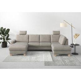 Wohnlandschaft Home Affaire, B:314cm H:91cm T:170cm, grau, 95% Polyester, 5% Polyamid, Sofas, "Summer U-Form", mit oder ohne Bettfunktion und