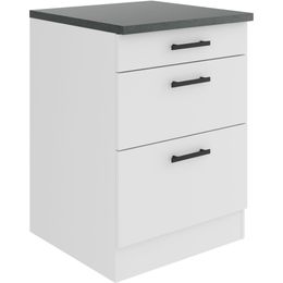Unterschrank Optifit, B:60cm H:84,8cm T:60cm, wei&szlig;, Holzwerkstoff, K&uuml;che, Schr&auml;nke, "Palma", Breite 60 cm, mit 3 Schubk&auml;sten
