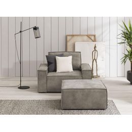 Sessel Home Affaire, B:120cm H:85cm T:166cm, grau, 100% Polyester, Wohnzimmer, Sessel, "SHERWOOD", Loveseat und Hocker im Set, passend zur