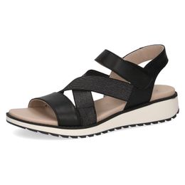 Caprice Damen Keilsandalette, Gr. 36, schwarz, Leder, Textil, Schuhe, Riemchensandale, Sommerschuh, Bequemschuh mit Strasssteinchen