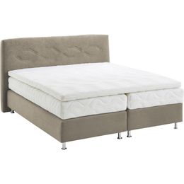 Boxspringbett, B:195cm L:210cm, beige, Westfalia Schlafkomfort, Bezug: Microvelours 100% Polyester, Komplettbetten, wahlweise mit Topper