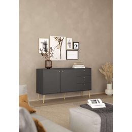 Sideboard Andas, B:147,2cm H:81,7cm T:39,1cm, grau, Wohnzimmer, Sideboards, "Bodo, Aufbewahrung, Schubladenschrank, Sideboard", Kommode mit 2 T&uuml;ren,
