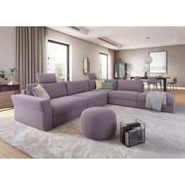Sit & More Ecksofa SIT & MORE, B:356cm H:80cm T:292cm, lila, Samtoptik (100% Polyester);Soft clean (98% Polyester, 2% Polyamid);Struktur fein (100% Polyester),