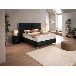 Boxspringbett Alina, B:208cm L:215cm, schwarz, Lederoptik HGA (100% Polyester), Komplettbetten, "Paige", hohes Kopfteil, in unterschiedlichen