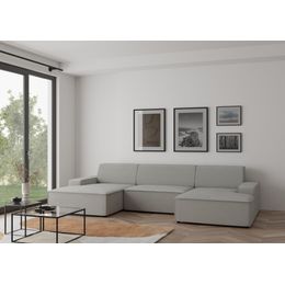 Wohnlandschaft Trendmanufaktur, B:329cm H:73cm T:162cm, wei&szlig;, 100% Polyester, Sofas, "Graz, wahlweise mit Sitzvorschub und Bettkasten, U-Form, Breite