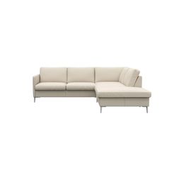 Ecksofa FLEXLUX, B:234cm H:85cm T:225cm, wei&szlig;, 100% Echteder, Wohnzimmer, Sofas, "Fiore, L-Form", schmale Armlehnen, F&uuml;&szlig;e alufarben, B/T 234/225 cm,
