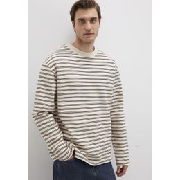 Mavi Herren Longpullover "STRIPE SWEATSHIRT"chocolate torte, Gr. XXL, Stoff, 100% Baumwolle, Pullover, Premium Crew Neck mit Streifen