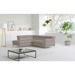 Ecksofa COTTA, B:239cm H:74cm T:207cm, grau, Microfaser Primabelle (100% Polyester);Die R&uuml;ckseite und die Liegefl&auml;che der Bettfunktion in NaturLEDER