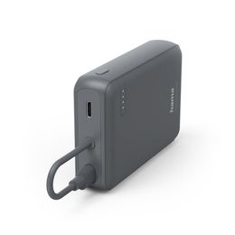 Hama Powerbank "Powerbank mit integriertem USB-C-Kabel, 10000 mAh, 2x USB-C, grau", 3,7 V 10.250mAhanthrazit, Akkumulatoren, integriertes Kabel, Fast
