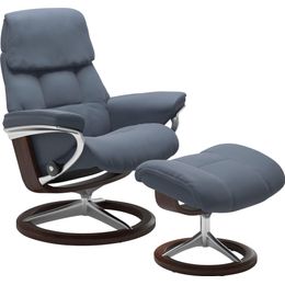 Hocker stressless, B:53cm H:41cm T:39cm, blau, Leder BATICK: durchgef&auml;rbtes und genarbtes M&ouml;belleder;Leder PALOMA: durchgef&auml;rbtes