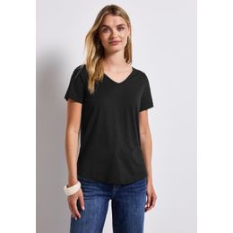 Street One Damen T-Shirt, schwarz, Gr. 34, unifarben, Web, 50% Baumwolle, 50% Modal, Shirts, mit V-Ausschnitt