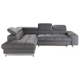 Ecksofa COTTA, B:257cm H:72cm T:206cm, grau, Luxus-Microfaser (100% Polyester);Kunstleder Softlux;Leder Advantage (abgedecktes Spalt-Rindsleder),