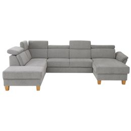 Wohnlandschaft Home Affaire, B:322cm H:84cm T:217cm, grau, 100% Polyester, Sofas, "Conville U-Form", Kopfteilverstellung wahlweise mit Bettfunktion