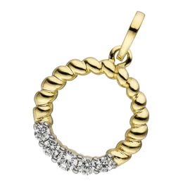 Jobo Damen Kettenanh&auml;nger "Anh&auml;nger rund Goldanh&auml;nger 15 mm", Gelbgold 333gelbgold 333, wei&szlig;, Gelbgold 333, Schmuckanh&auml;nger, 333 Gold bicolor mit 5