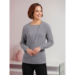CLASSIC Damen 2-in-1-Pullover "Pullover", grau, Gr. 48, unifarben, 77% Polyacryl, 23% Polyester, Pullover