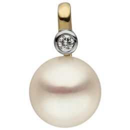 Jobo Damen Perlenanh&auml;nger "Anh&auml;nger Goldanh&auml;nger 16 mm", SI = kleine Einschl&uuml;sse, Diamanten Gelbgold 585 Perlengelbgold 585, Diamanten, Gelbgold 585,