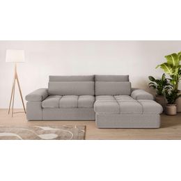 Ecksofa Home Affaire, B:274cm H:106cm T:203cm, grau, 100% Polyester, Wohnzimmer, Sofas, "ALVERIE mit Recamiere, moderne Steppung, Ma&szlig;e: B/T/H