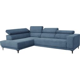 Ecksofa Alina, B:302cm H:102cm T:210cm, blau, Cord GCT (92% Polyester, 8% Nylon), Wohnzimmer, Sofas, "Hikari", wahlweise mit Sitzvorzug, in modernem