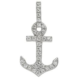 Ankeranh&auml;nger Jobo "Anh&auml;nger Silberanh&auml;nger Anker 19 mm", silber (silber 925, wei&szlig;), Schmuckanh&auml;nger, Damen, Silber 925 (Sterlingsilber), 925 Silber rhodiniert mit 32 Zirkonia