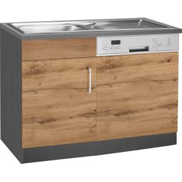 Sp&uuml;lenschrank KOCHSTATION, B:110cm H:85cm T:60cm, grau, Holzwerkstoff, K&uuml;che, Schr&auml;nke, "KS-Colmar", 110 cm, Front und Sockelblende f&uuml;r