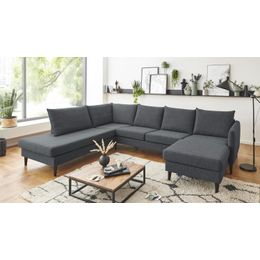 Wohnlandschaft, B:308cm H:79cm, grau, ATLANTIC HOME COLLECTION, Sofas, "Rekvik U-Form", mit Wellenunterfederung, mit Massivholzf&uuml;&szlig;en