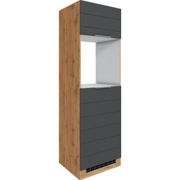 Backofenumbauschrank KOCHSTATION, B:60cm H:200cm T:60cm, grau, MDF, Schr&auml;nke, "KS-Luhe", 60 cm breit, hochwertige MDF-Fronten mit waagerechter Lisene