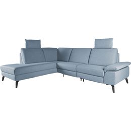 Ecksofa Alina, B:243cm H:118cm T:210cm, blau, Struktur GBA (100% Polyester), Wohnzimmer, Sofas, inkl. Kopfst&uuml;tzen, wahlweise mit Relaxfunktion,