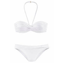 Lascana Damen B&uuml;gel-Bandeau-Bikini, wei&szlig;, Gr. 34, gl&auml;nzend, unifarben, Polyamid, Bikini-Sets, mit verschiedenen Tr&auml;gervarianten