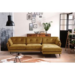 Ecksofa TRENDS BY HG, B:270cm H:84cm T:155cm, gelb, Wohnzimmer, Sofas, "Japan L-Form", mit Fu&szlig; in Holz-Metallkombination, Recamiere rechts oder links