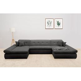 Wohnlandschaft DOMO collection, B:386cm H:80cm T:172cm, grau, 100% Polyester, Sofas, "Moric wahlweise mit Bettfunktion und Armteilverstellung, XXL",