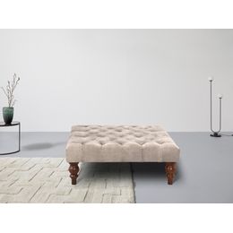 Polsterhocker Home Affaire, B:90cm H:35cm T:90cm, beige, 100% Polyester, Hocker, "Chesterfield", mit Knopfheftung, auch in Leder