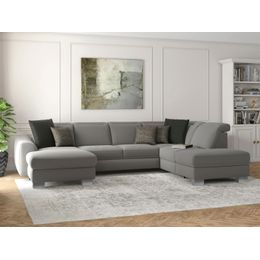 Sit & More Wohnlandschaft SIT & MORE, B:338cm H:86cm T:219cm, grau, Sofas, "Dundee U-Form", mit Federkern und Edelstahlf&uuml;&szlig;en, wahlweise mit Kopfteilverstellung