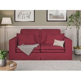 3-Sitzer Home Affaire, B:196cm H:95cm T:108cm, rot, 92% Polyester, 8% Nylon, Sofas, "ALISSAS BIS mit vielen Kissen, Biesen an den Kissen",