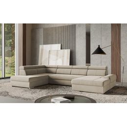 Sit & More Wohnlandschaft SIT & MORE, B:345cm H:79cm T:213cm, beige, 100% Polyester, Sofas, "U-Form", mit verstellbaren Kopfteilen, wahlweise mit Bettfunktion