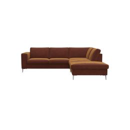 Ecksofa FLEXLUX, B:241cm H:85cm T:225cm, braun, 100% Polyester, Wohnzimmer, Sofas, "Fiore, L-Form", breite Armlehnen, F&uuml;&szlig;e alufarben, B/T 241/225 cm,