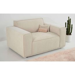 Loveseat Home Affaire, B:140cm H:75cm T:96cm, beige, 100% polyester, Sessel, "Avelin, 1.5 Sitzer, 140 cm, Chenille, Struktur-Boucle", mit
