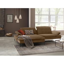 Ecksofa W.Schillig, B:294cm H:87cm T:185cm, braun, Chenille-Flachgewebe R66 (85% Polyester, 15% Nylon);Longlife Xtra-Leder Z59: Glattleder mit